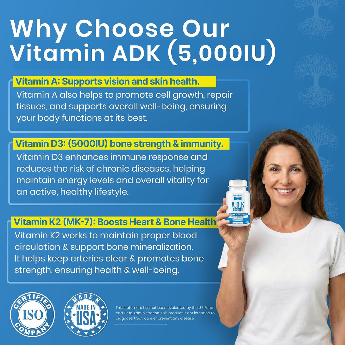 Daily vitamin D3 K2 supplement capsules