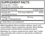 Daily vitamin D3 K2 supplement tablets