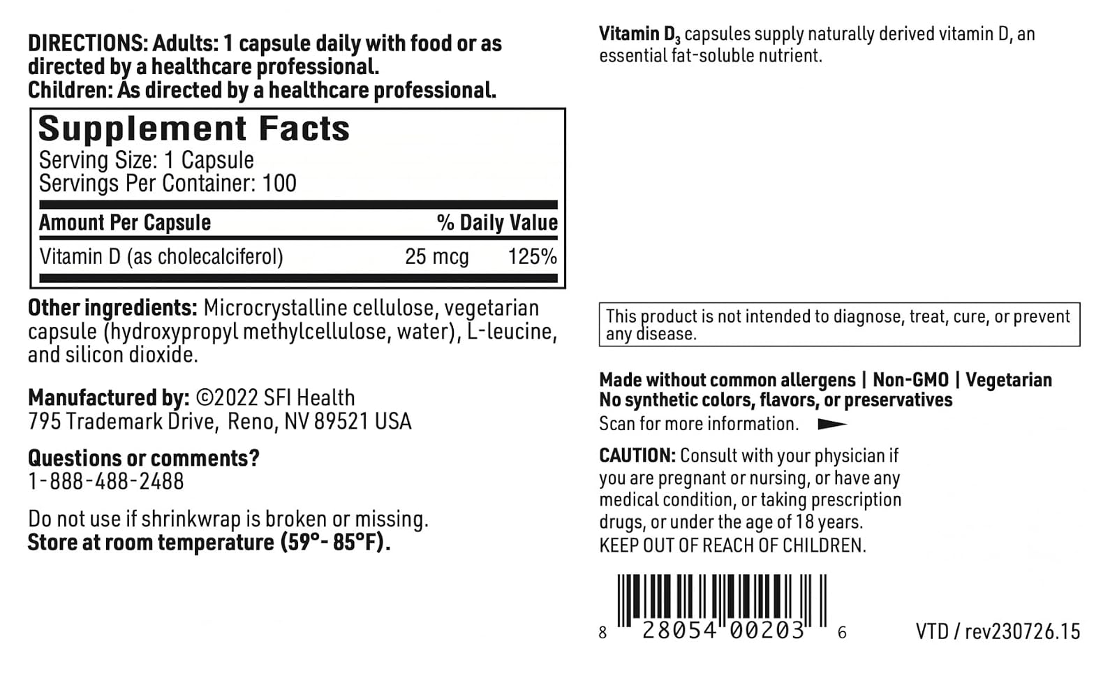 Daily Vitamin D3 supplement capsules