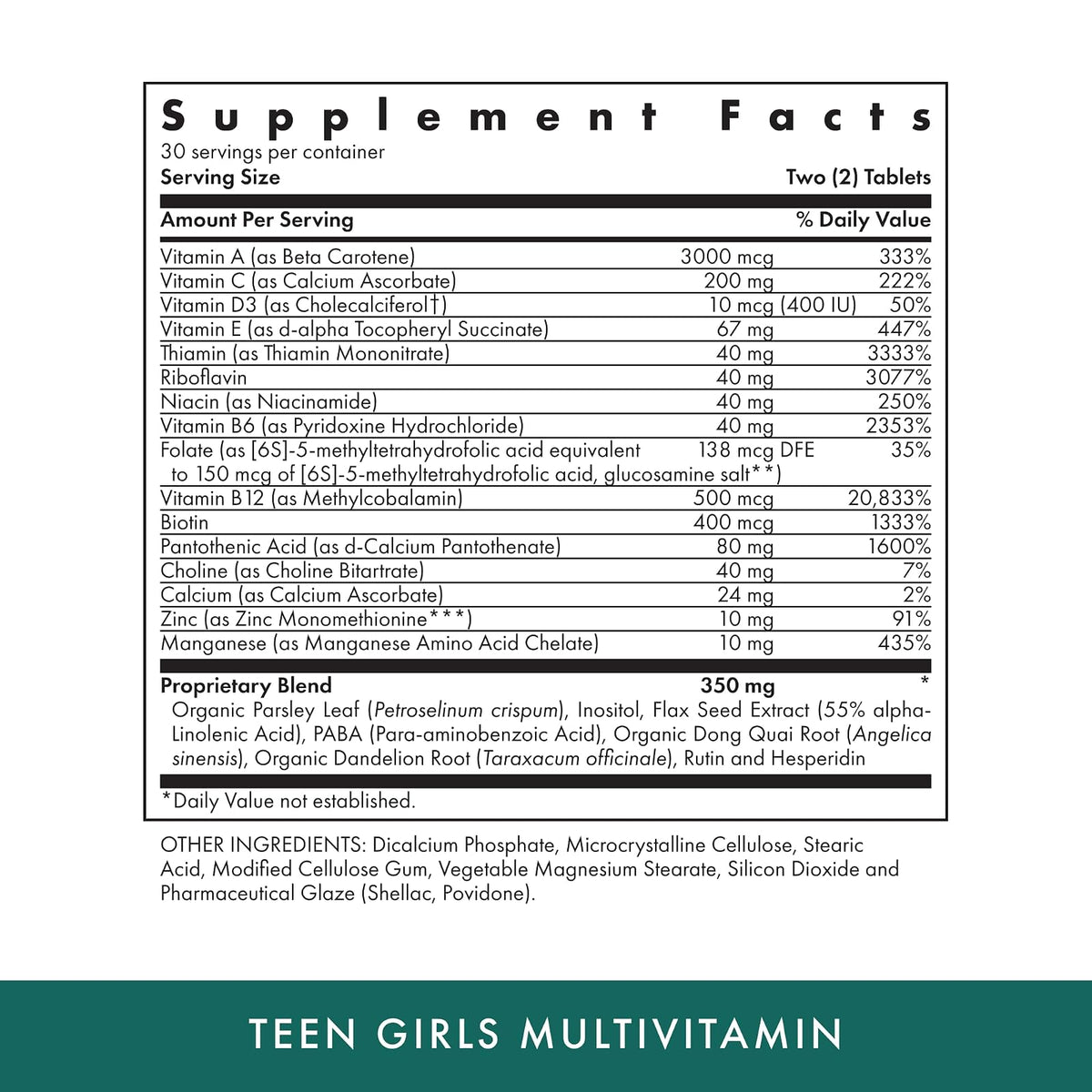 daily vitamins for teenage girls