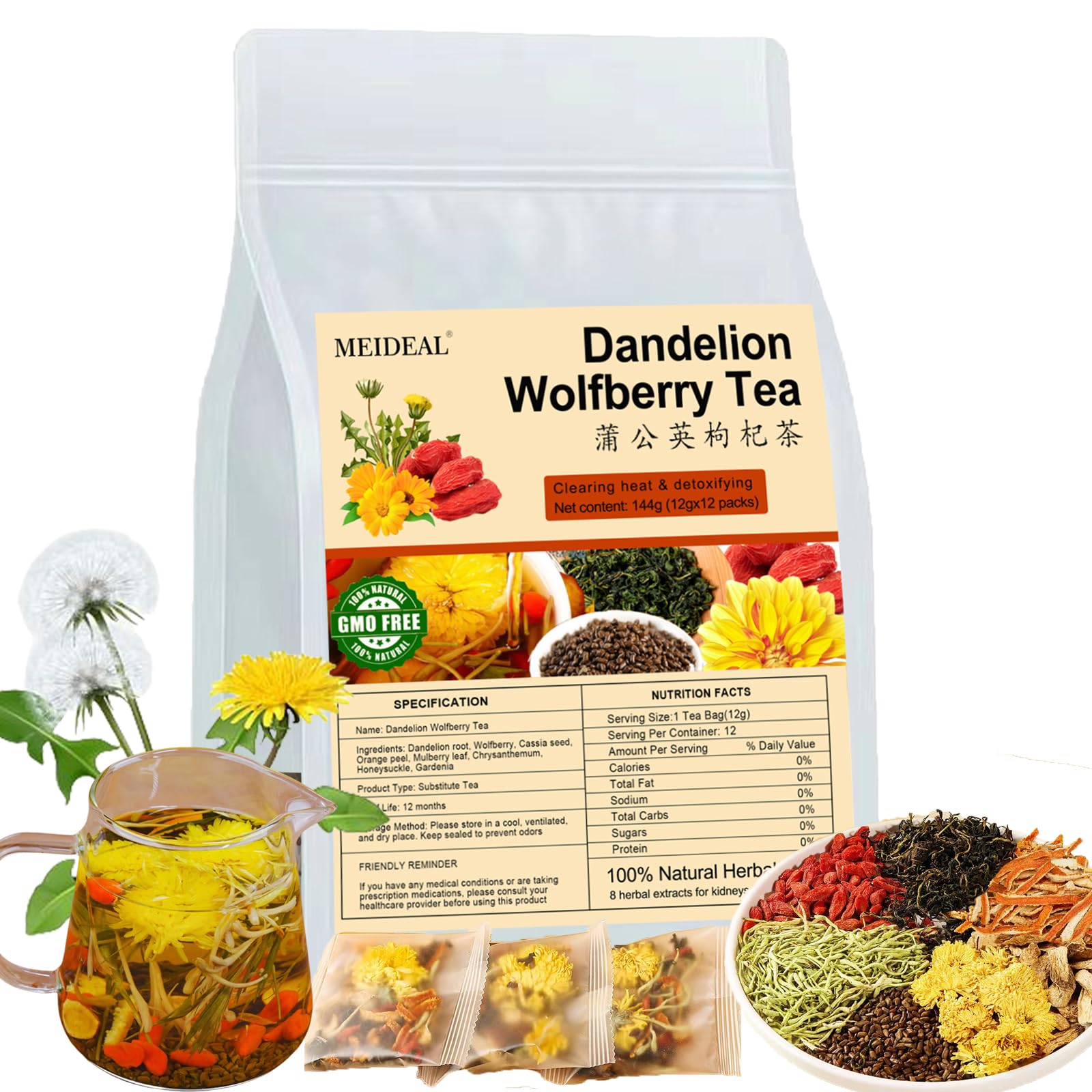dandelion wolfberry tea packs