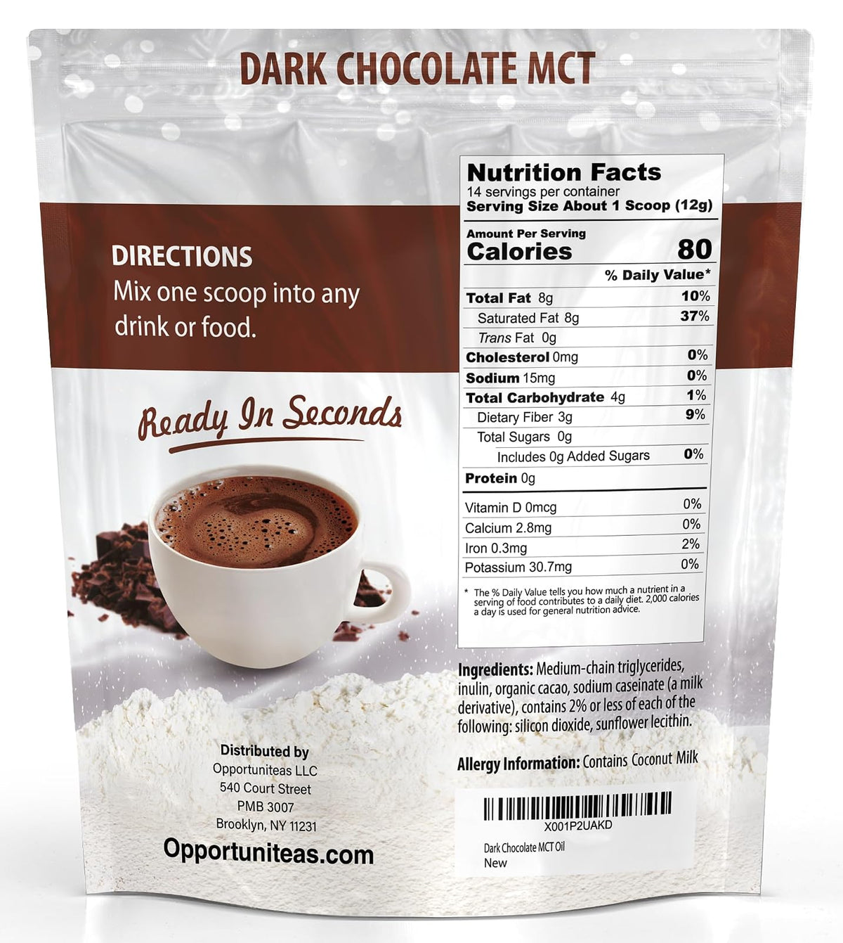 Dark chocolate MCT oil powder