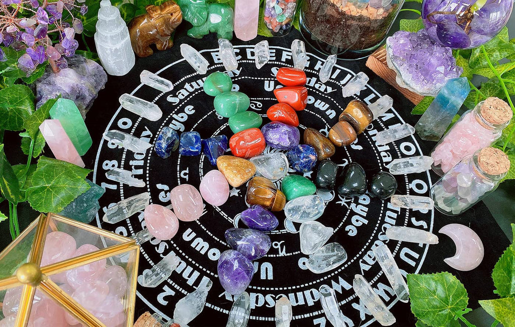 decorative natural colored gemstones display