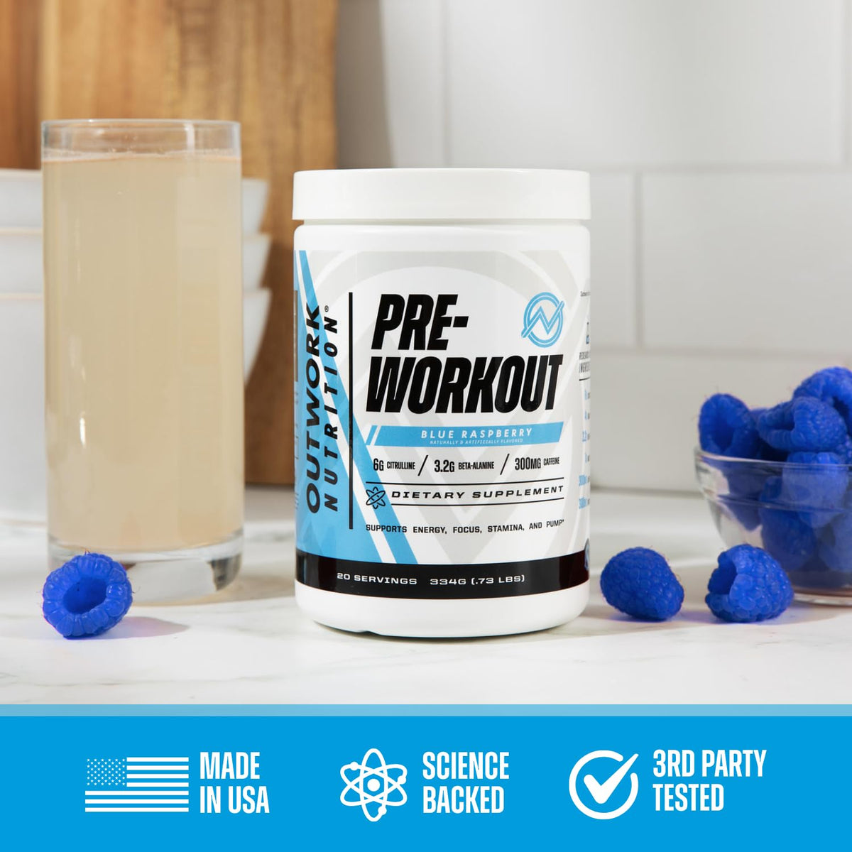 Delicious blue raspberry pre-workout drink