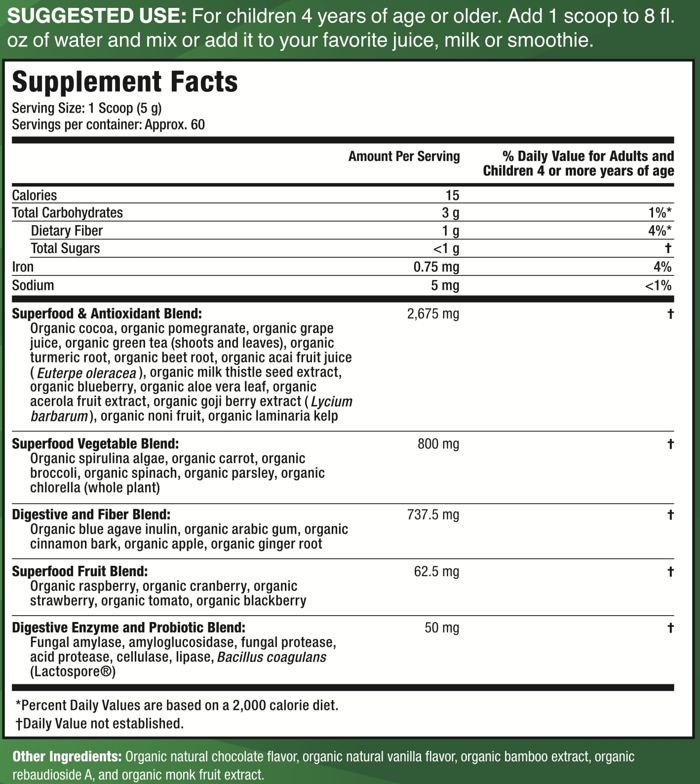 Delicious cocoa supplement for kids