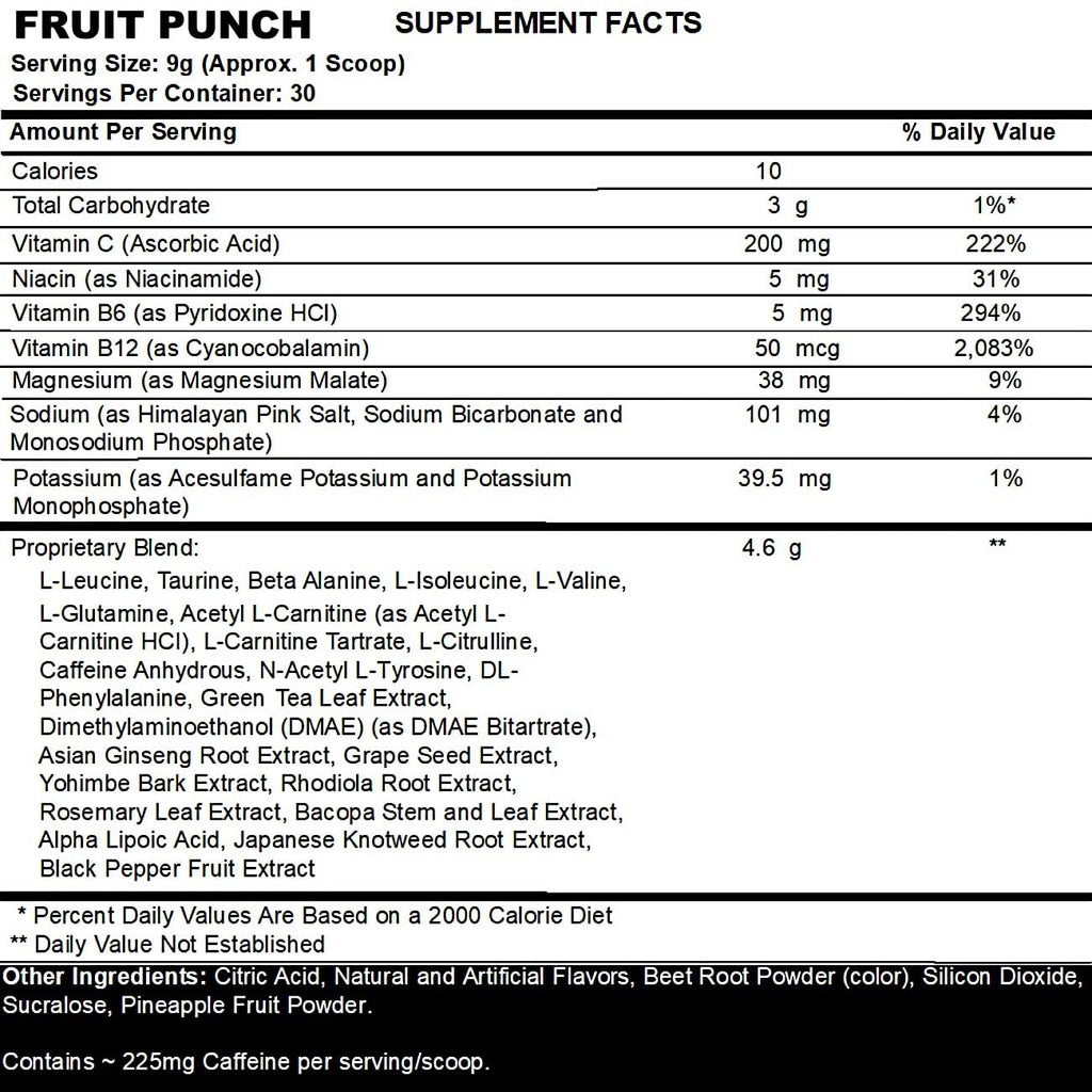 Delicious fruit punch pre workout supplement