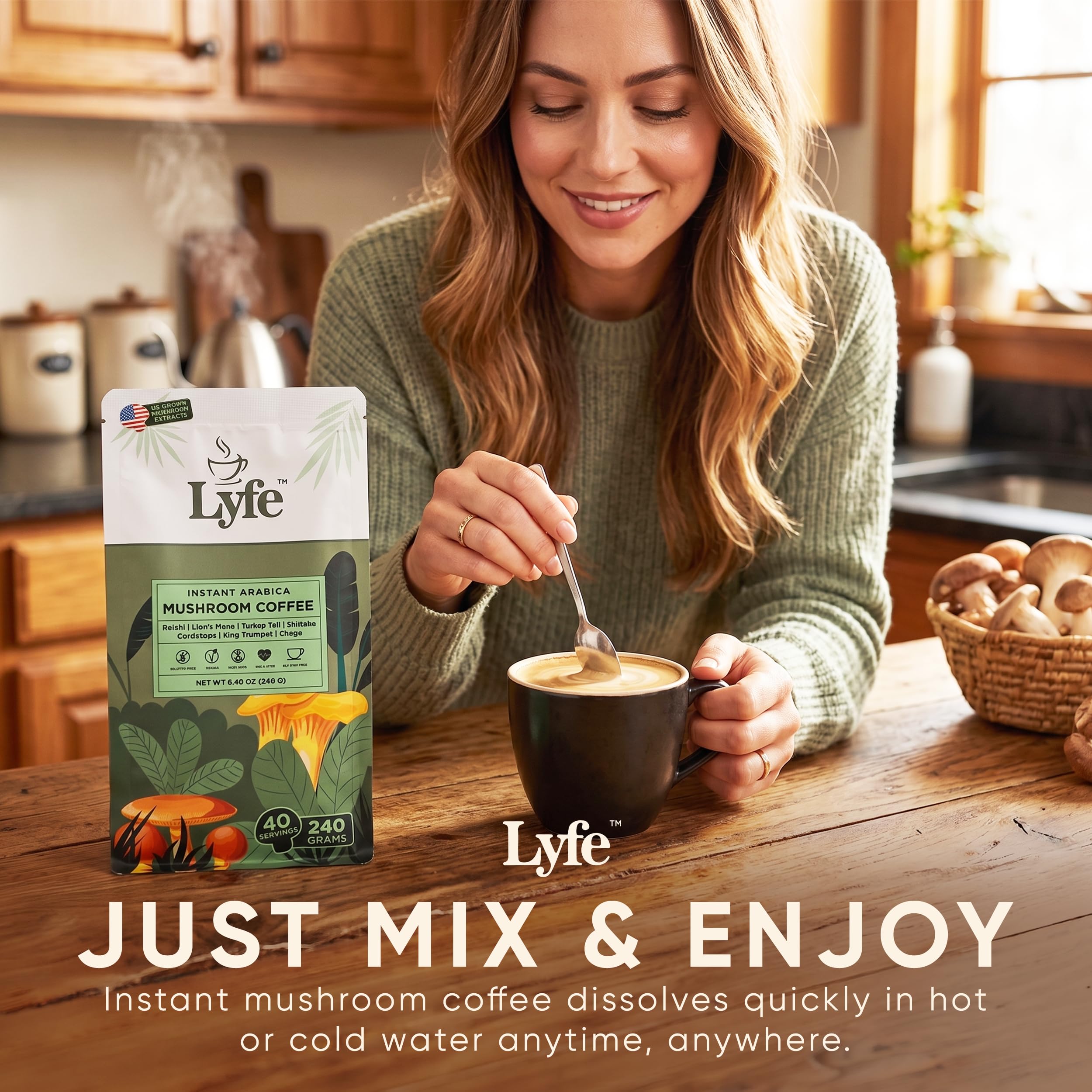 delicious instant coffee with mushrooms