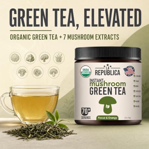 delicious instant green tea with mushrooms