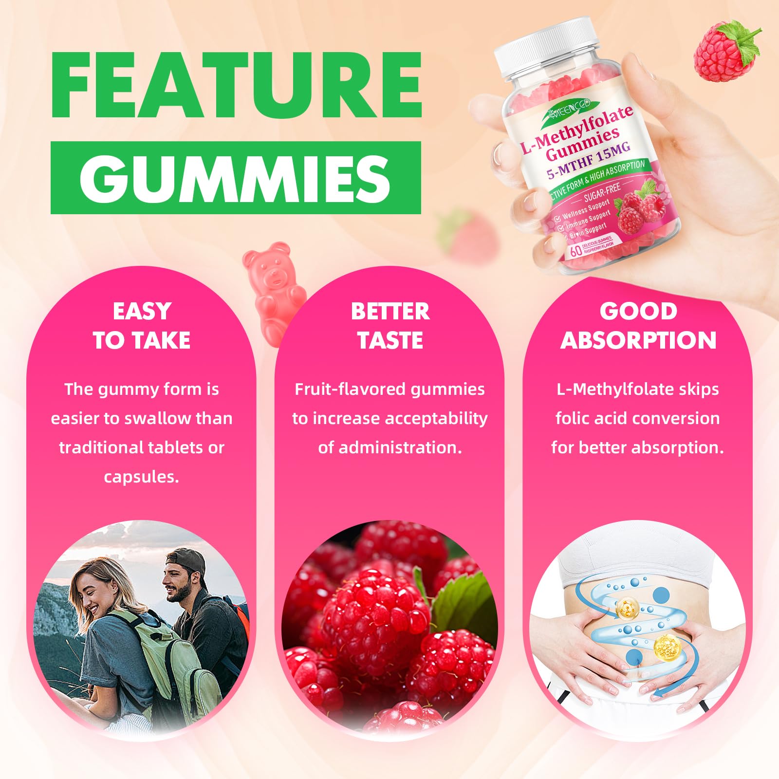 Delicious L-Methylfolate gummies for easy intake