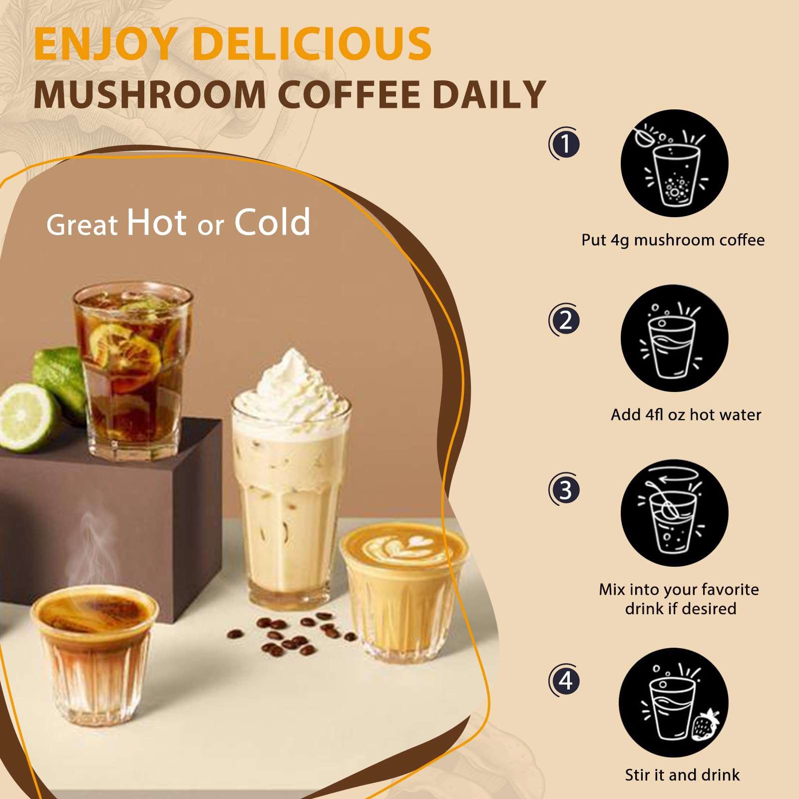 Delicious mushroom coffee drink mix
