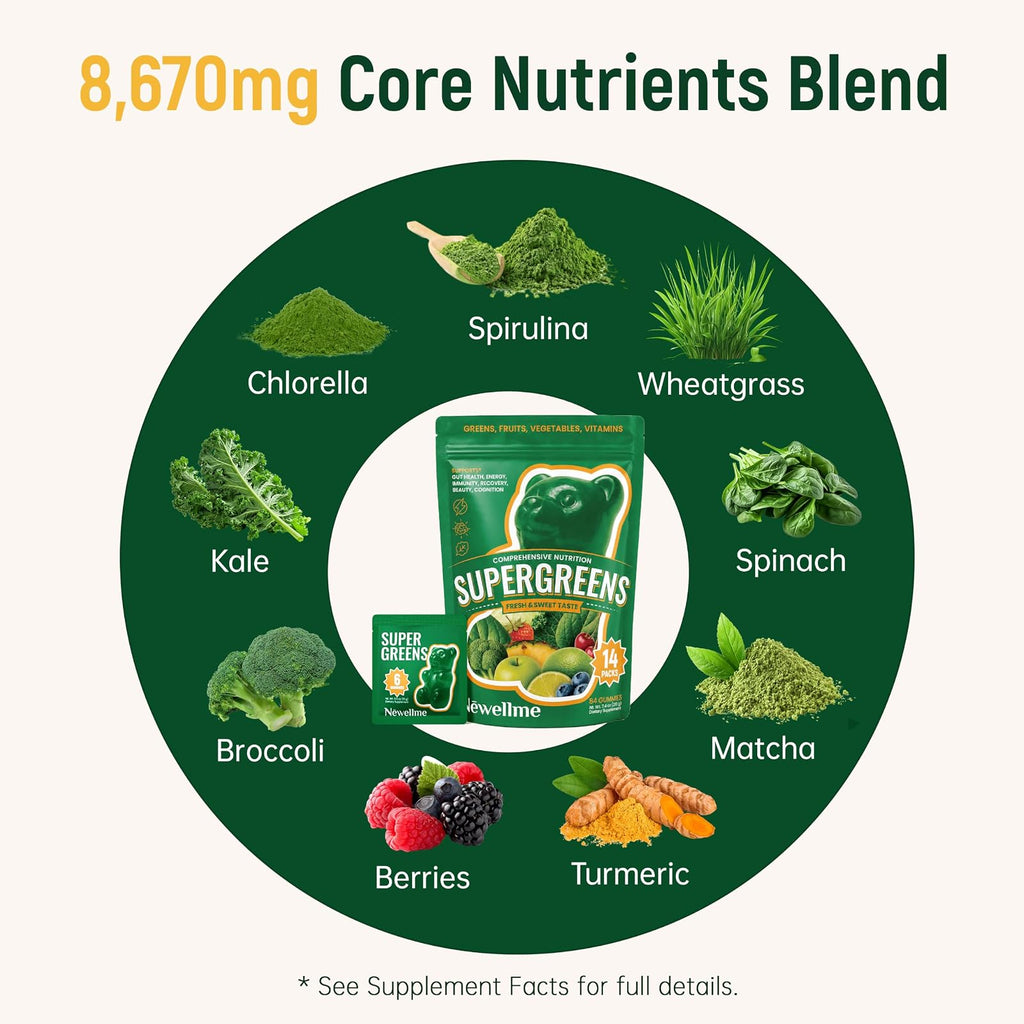 delicious NEWELLME Super Greens Gummies formula