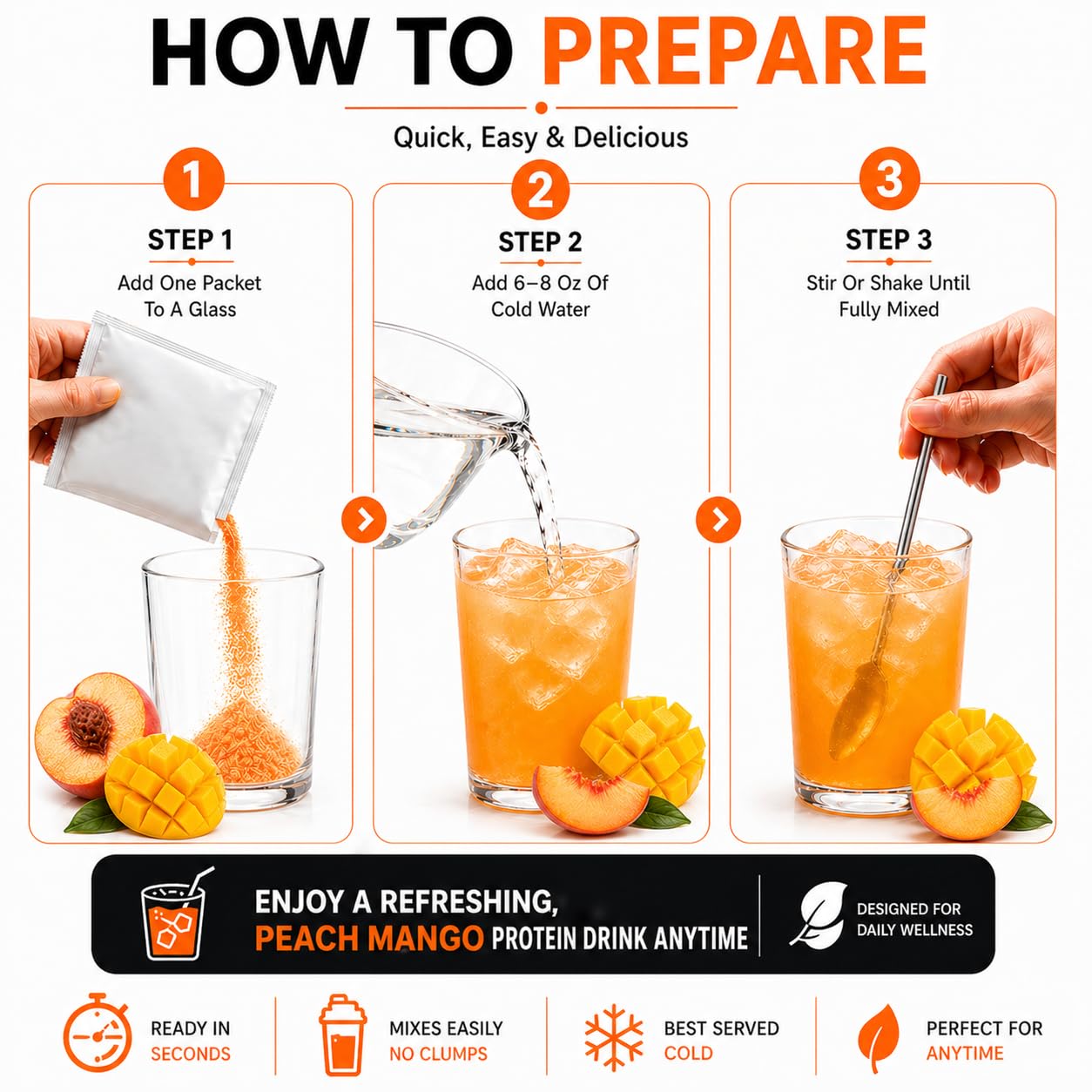 delicious peach mango protein powder