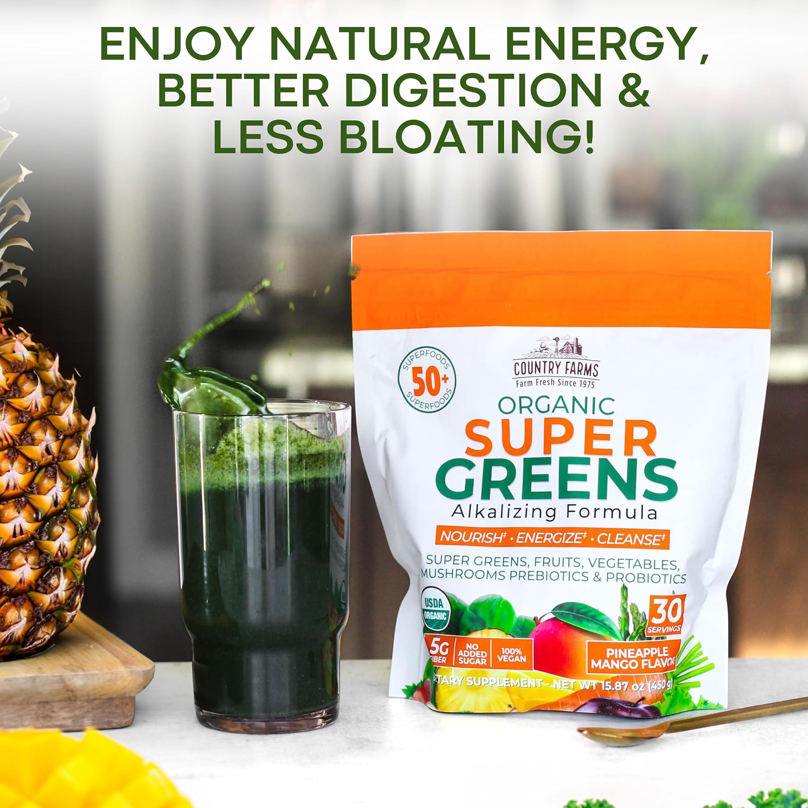 delicious pineapple-mango greens powder