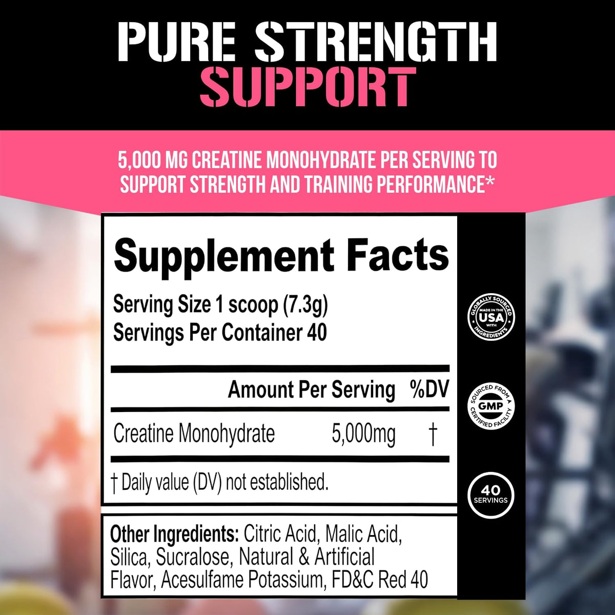 Delicious pink lemonade creatine supplement
