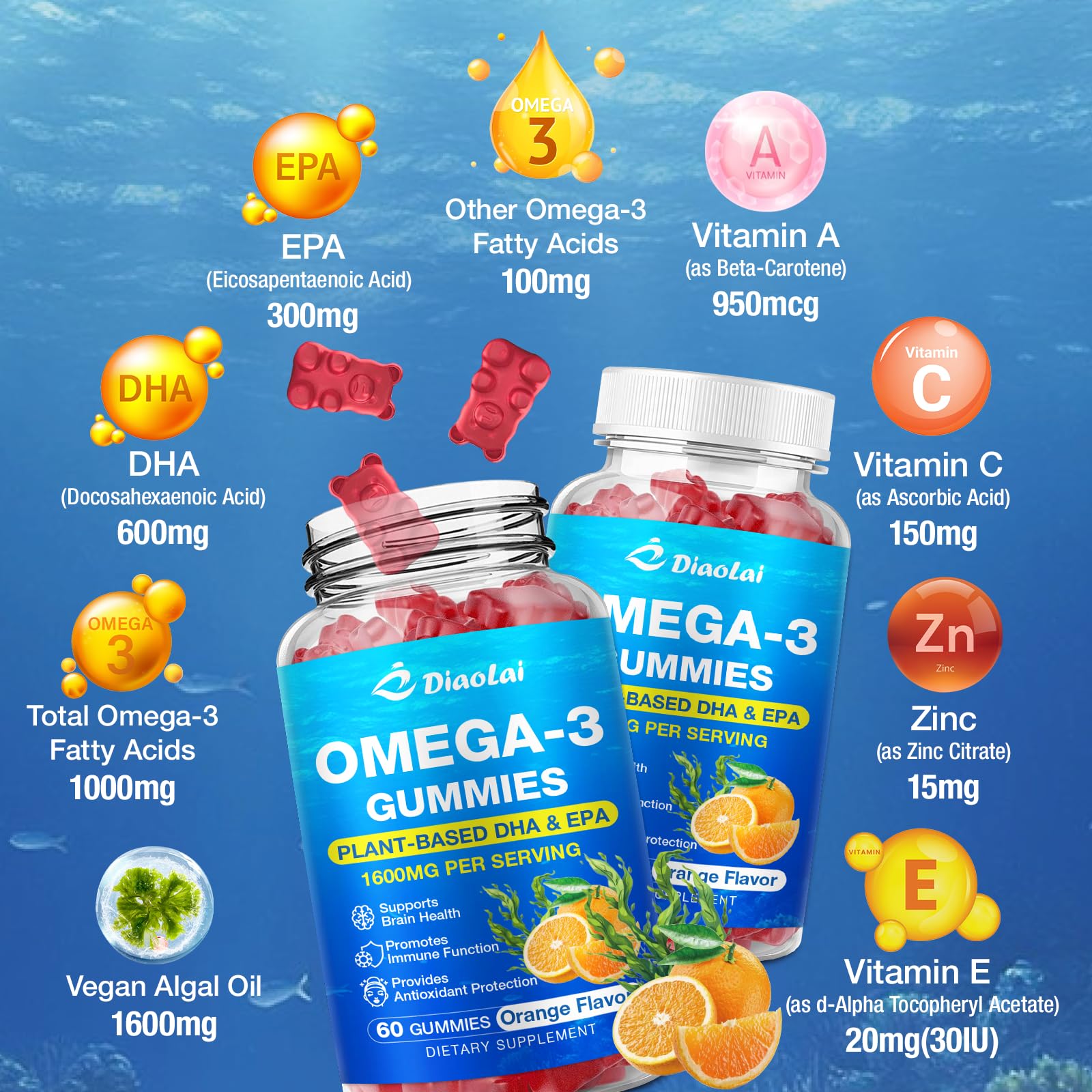 Delicious plant-based Omega-3 gummies