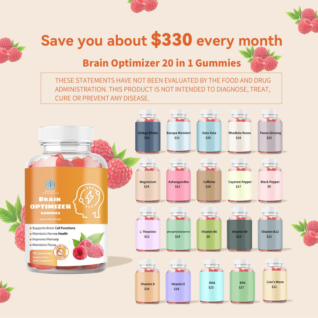 Delicious raspberry brain health gummies