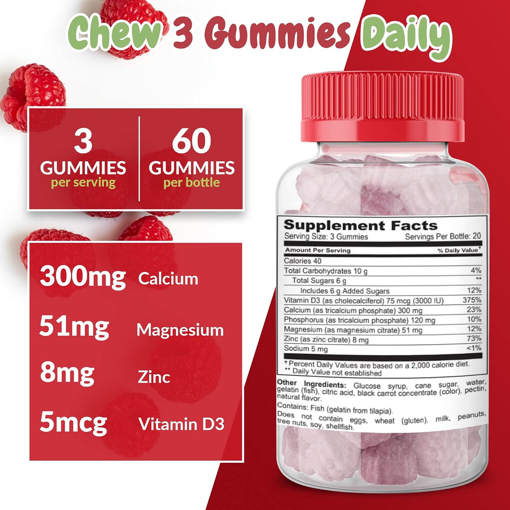 delicious raspberry calcium gummies for adults