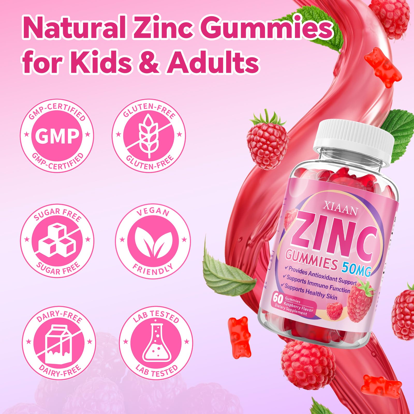 delicious raspberry flavour zinc chews