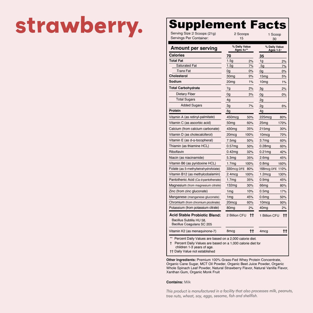 Delicious strawberry flavour kids protein