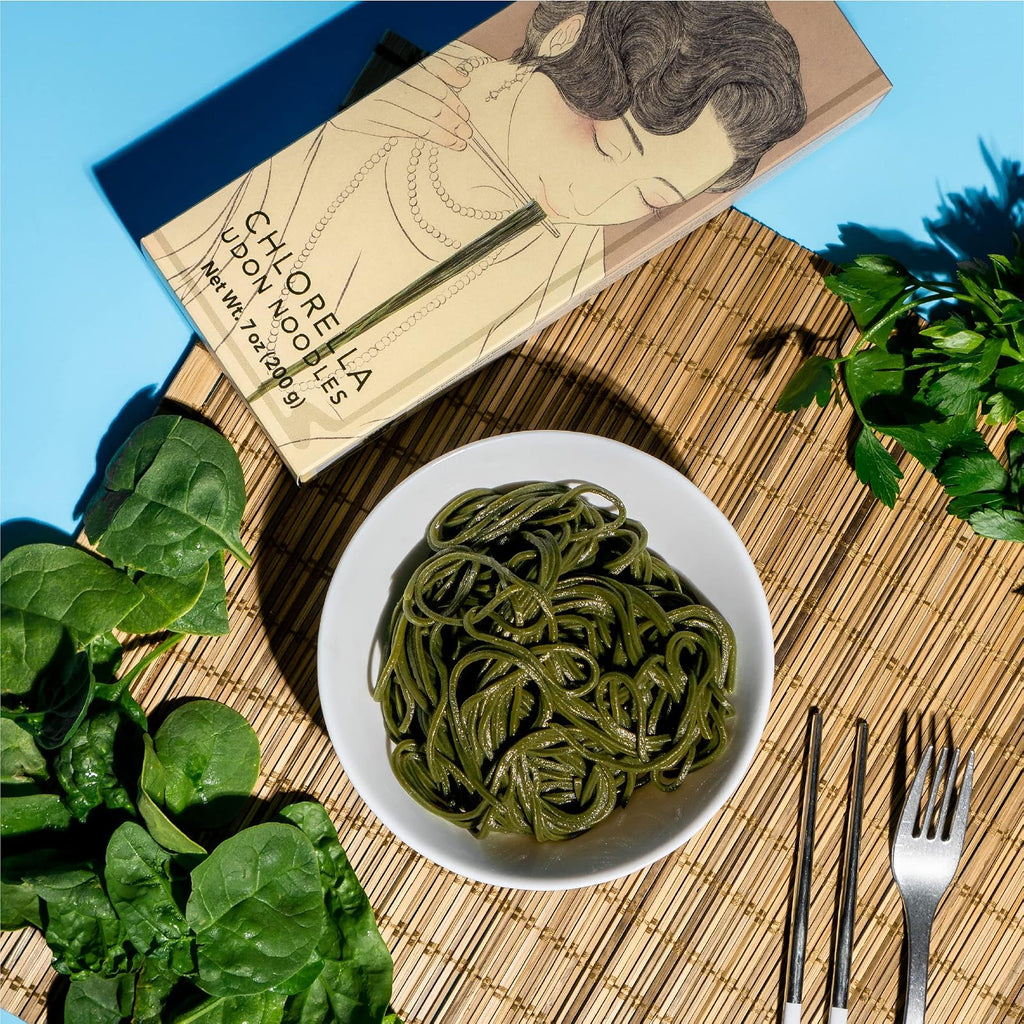 Delicious superfood udon noodles with chlorella