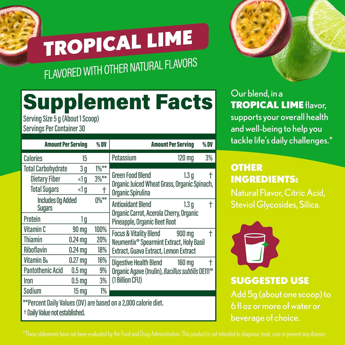 Delicious tropical lime greens supplement