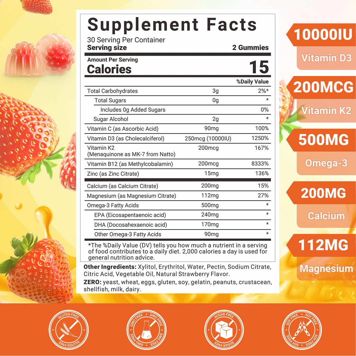 Delicious vitamin D3 K2 gummy supplements