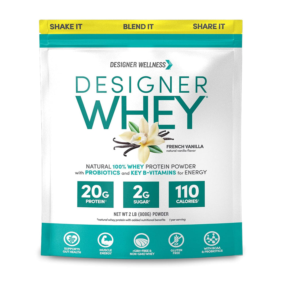 Designer Wellness whey protein powder vanilla flavour