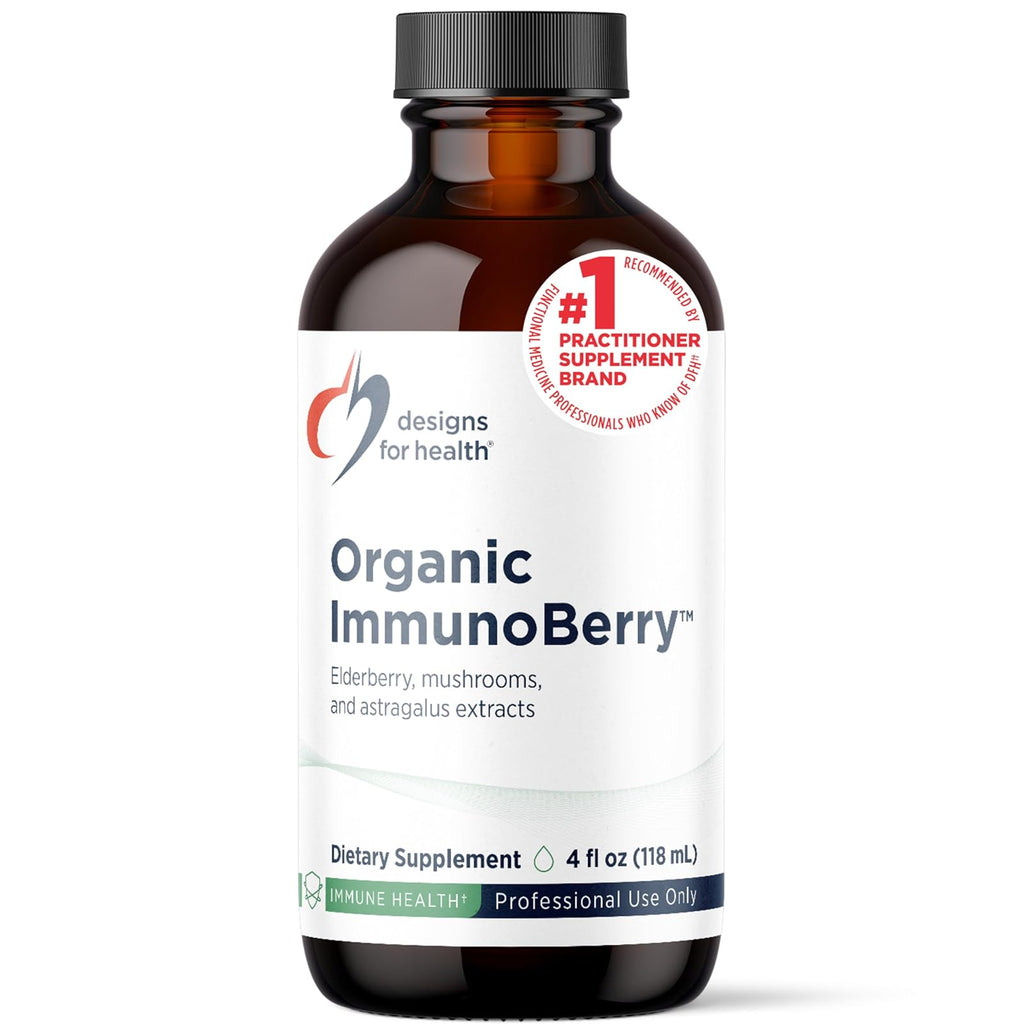 Designs for Health elderberry syrup bottle