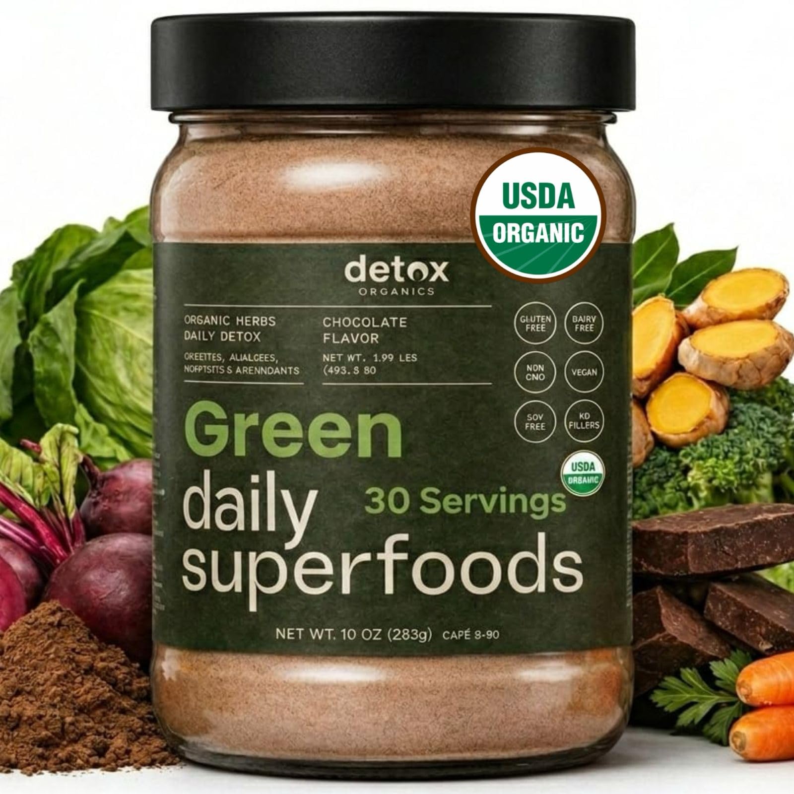 Detox Organics chocolate super greens powder