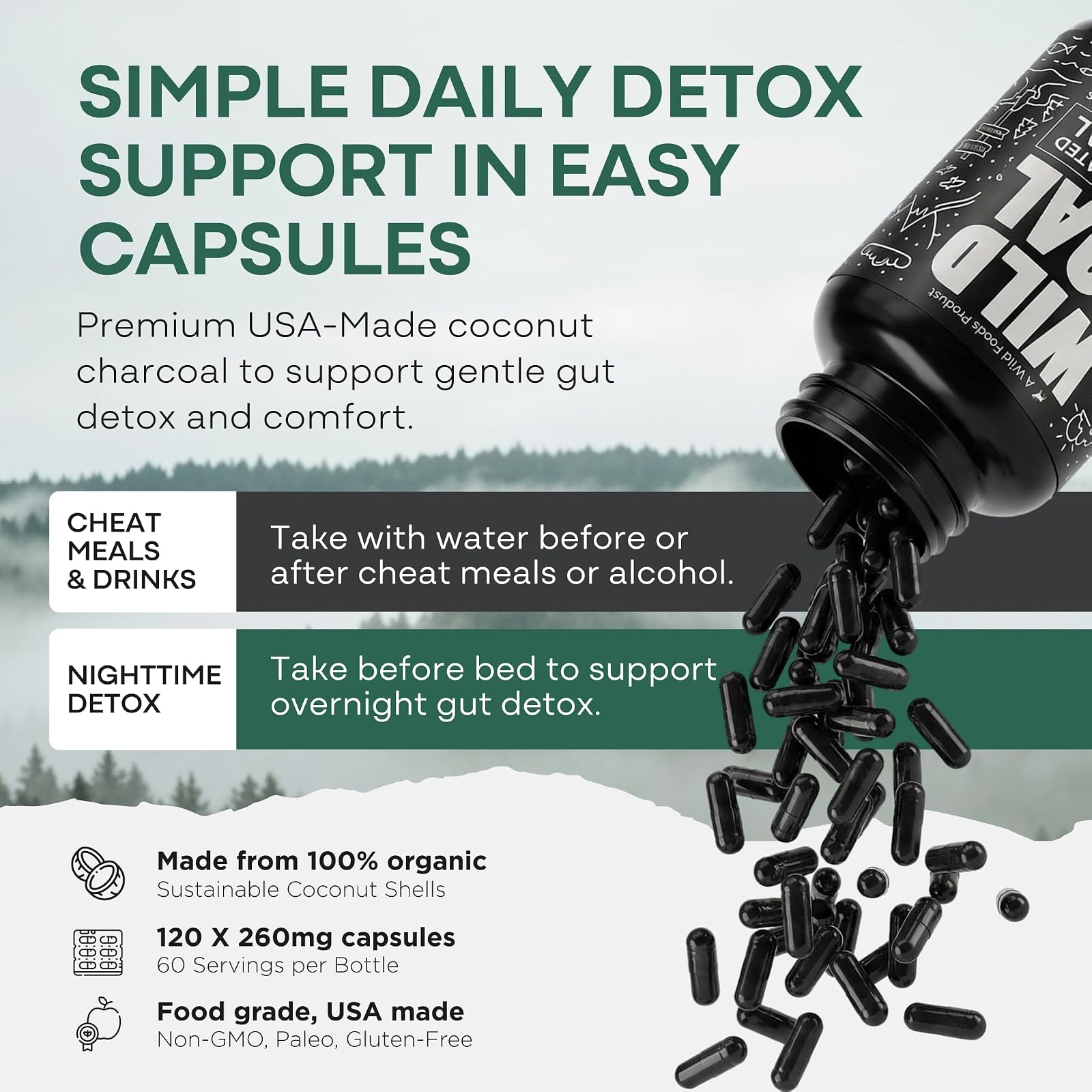 detoxifying activated charcoal capsules