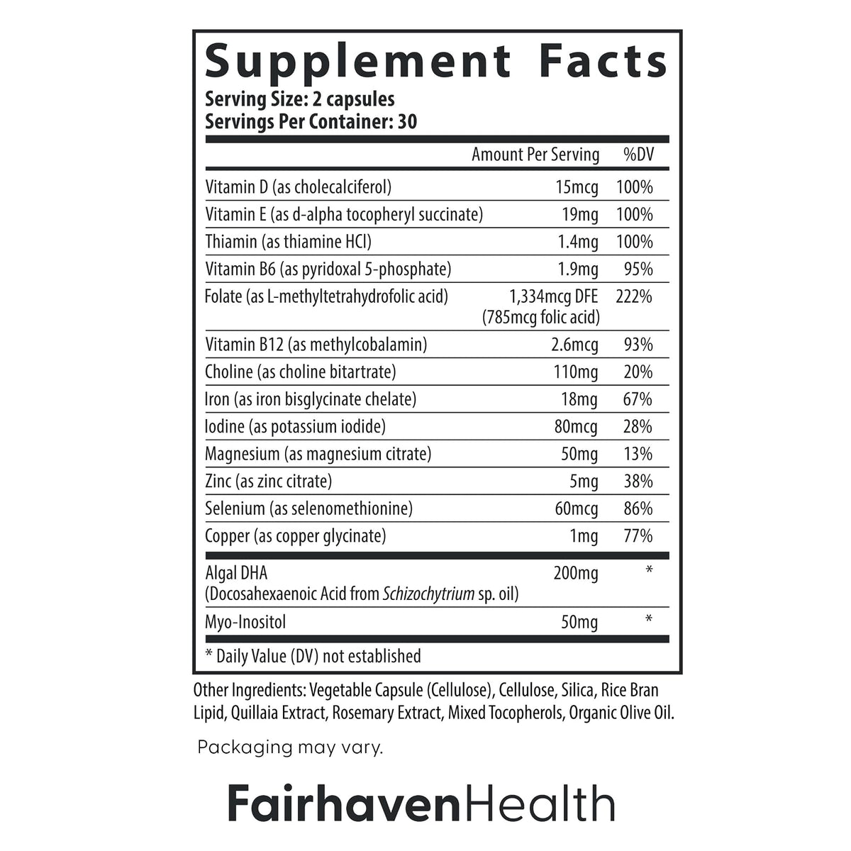 DHA enriched prenatal multivitamin capsules