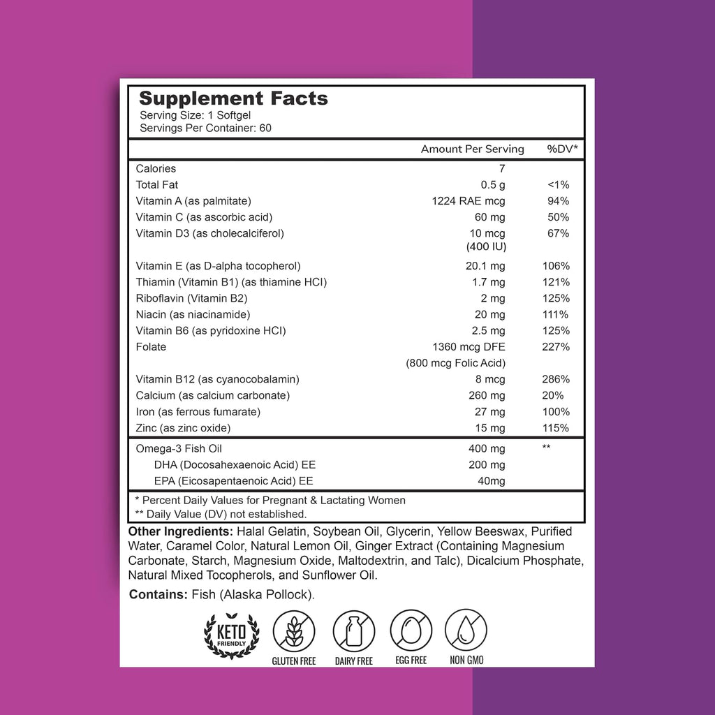 DHA enriched prenatal vitamins softgels