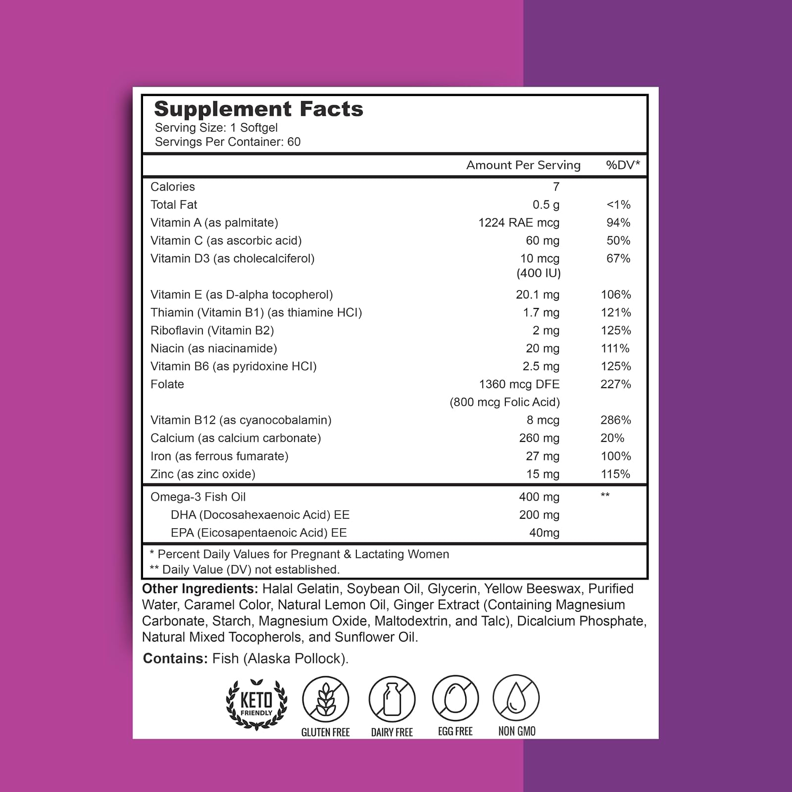 DHA enriched prenatal vitamins softgels