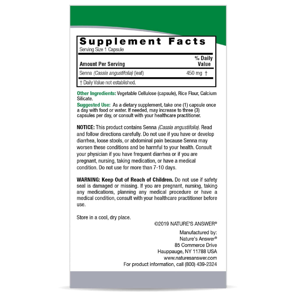 Digestive health capsules with senna