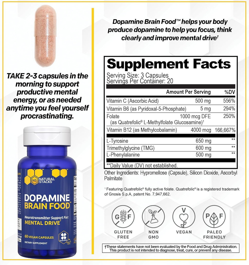 Dopamine capsules for enhanced concentration