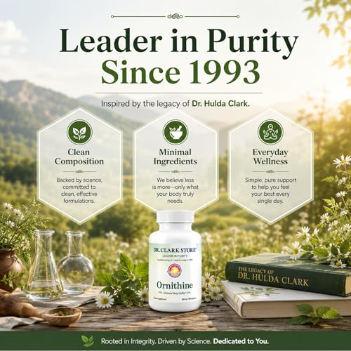 Dr. Clark Ornithine Dietary Supplement 500mg - 100 Gelatin Capsules for Natural Sleep Aid, Protein Metabolism, Detoxification - Non-GMO & Gluten Free - 16