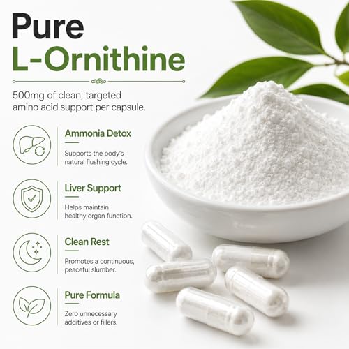 Dr. Clark Ornithine Dietary Supplement 500mg - 100 Gelatin Capsules for Natural Sleep Aid, Protein Metabolism, Detoxification - Non-GMO & Gluten Free - 6