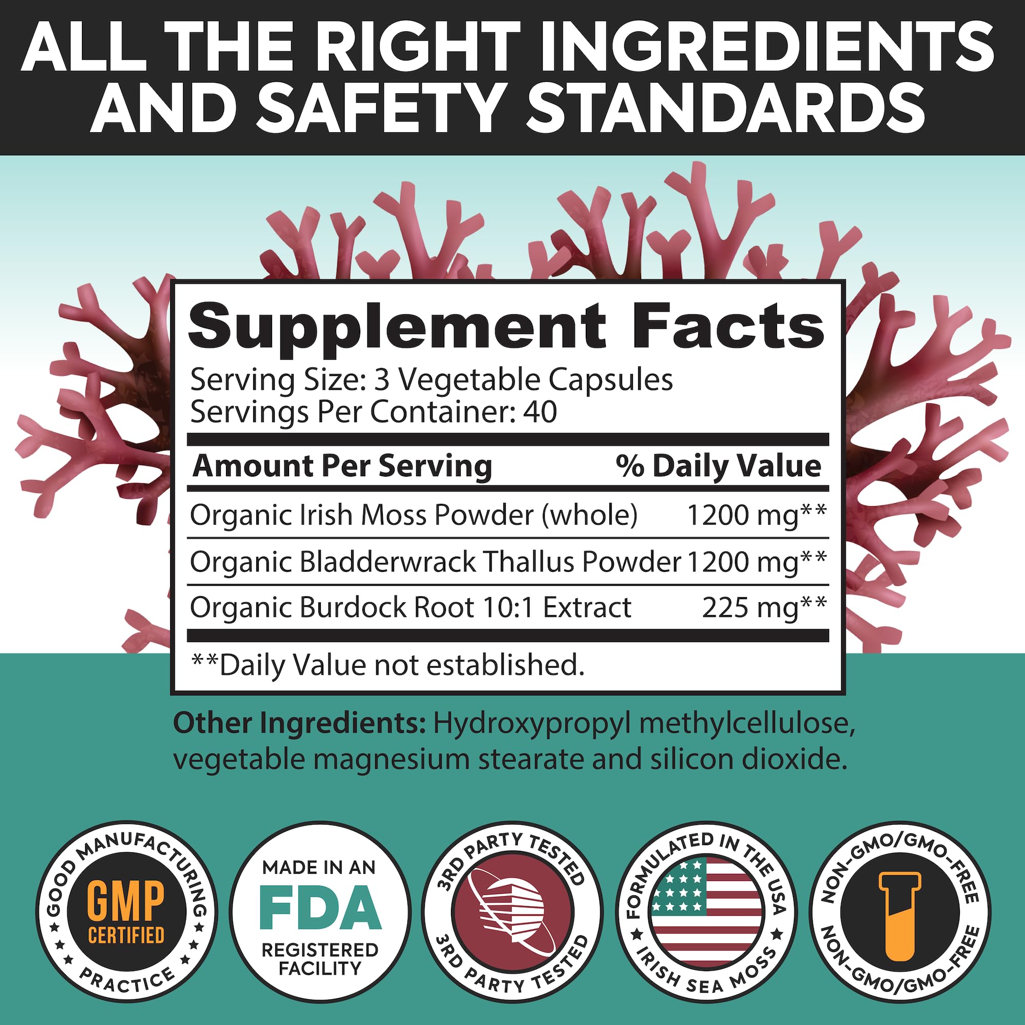 Dr. Martin's Irish Sea Moss Capsules 120 Count - Bladderwrack & Burdock Root | 2625mg Superfood Supplement for Immune, Gut, Thyroid & Energy Support, - 17