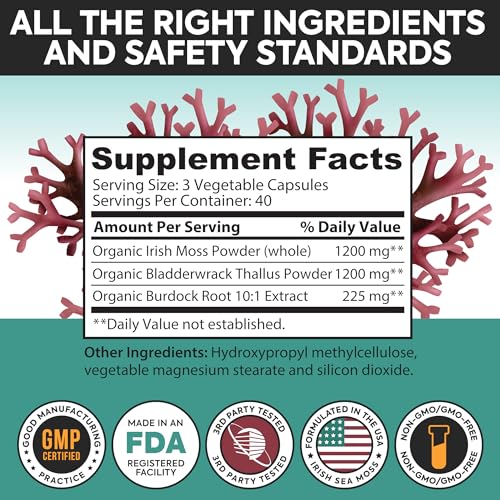 Dr. Martin's Irish Sea Moss Capsules 120 Count - Bladderwrack & Burdock Root | 2625mg Superfood Supplement for Immune, Gut, Thyroid & Energy Support, - 18