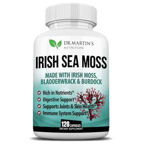 Dr. Martin's Irish Sea Moss Capsules 120 Count - Bladderwrack & Burdock Root | 2625mg Superfood Supplement for Immune, Gut, Thyroid & Energy Support, - 2