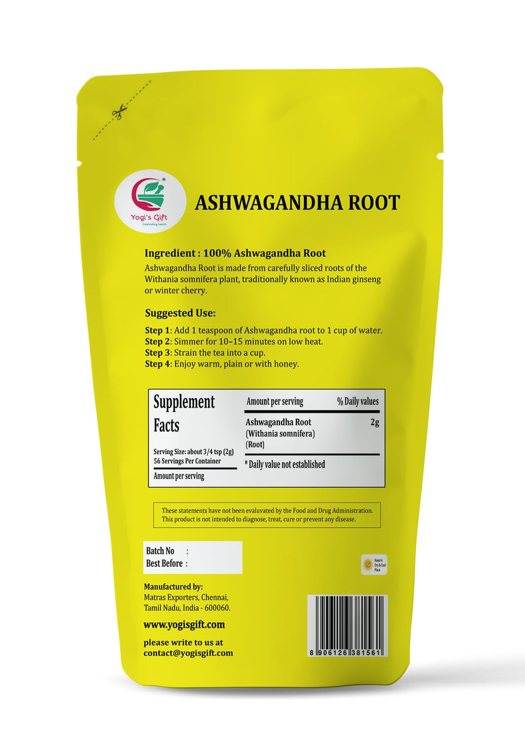 Dried Ashwagandha root for relaxation