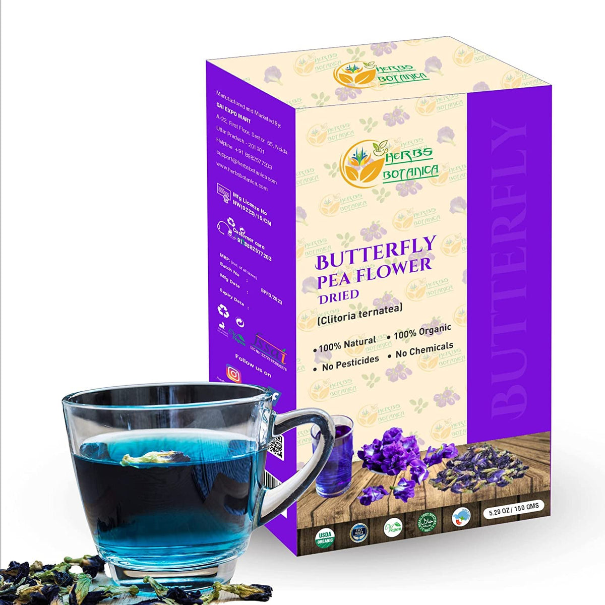 Dried butterfly pea flowers for tea