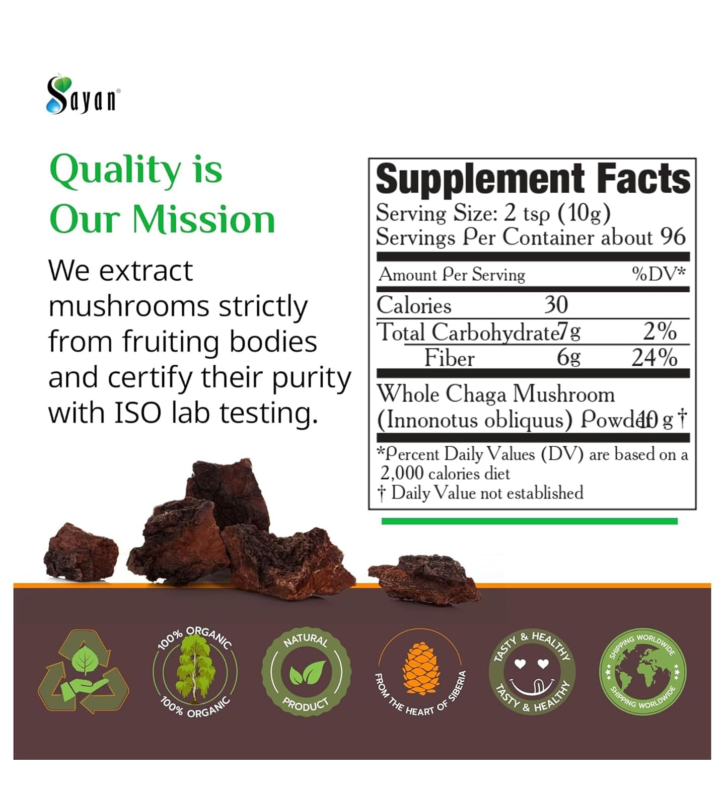 dried chaga chunks for immune support