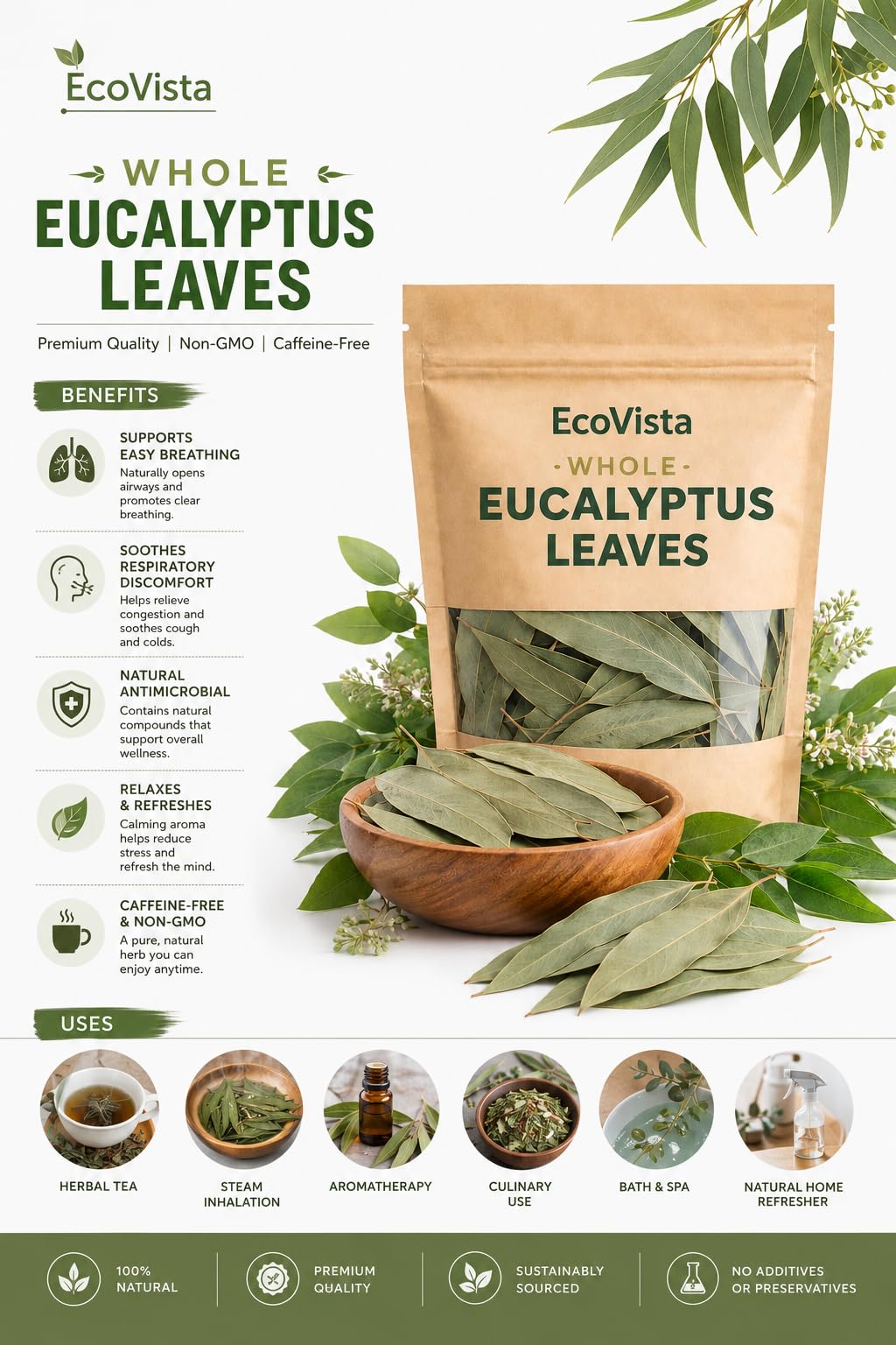 Dried eucalyptus leaves for herbal infusion