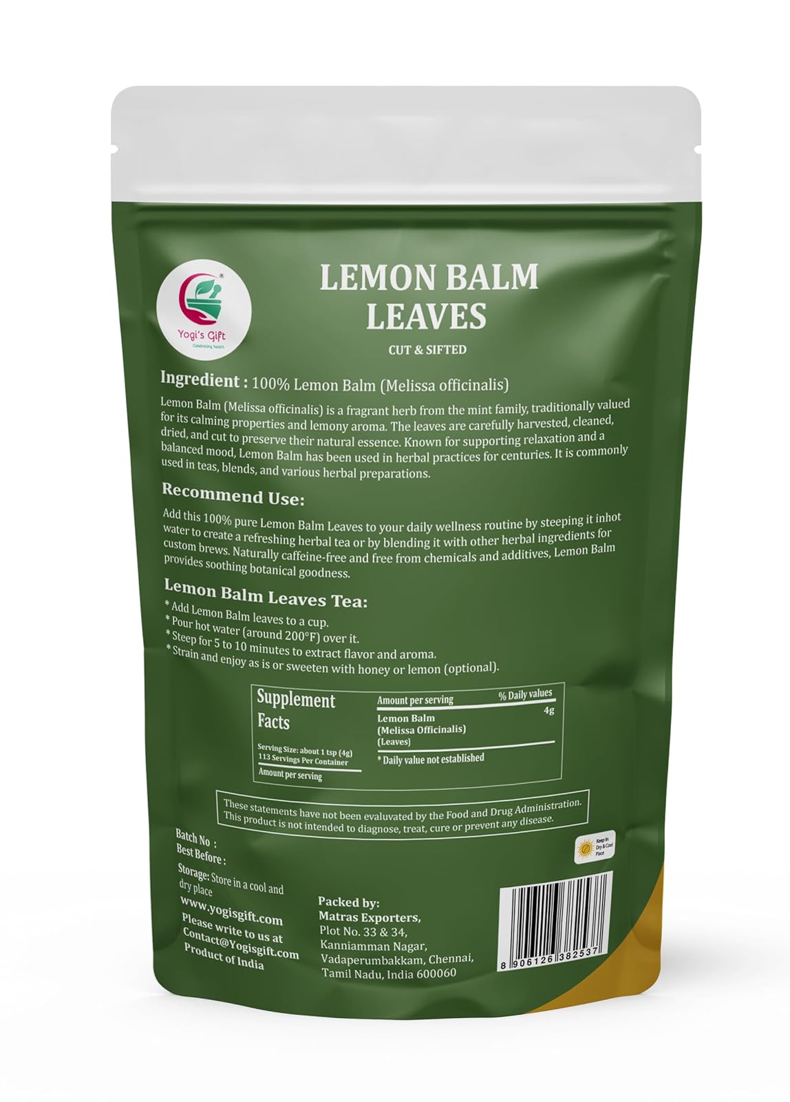 dried lemon balm herbal infusion