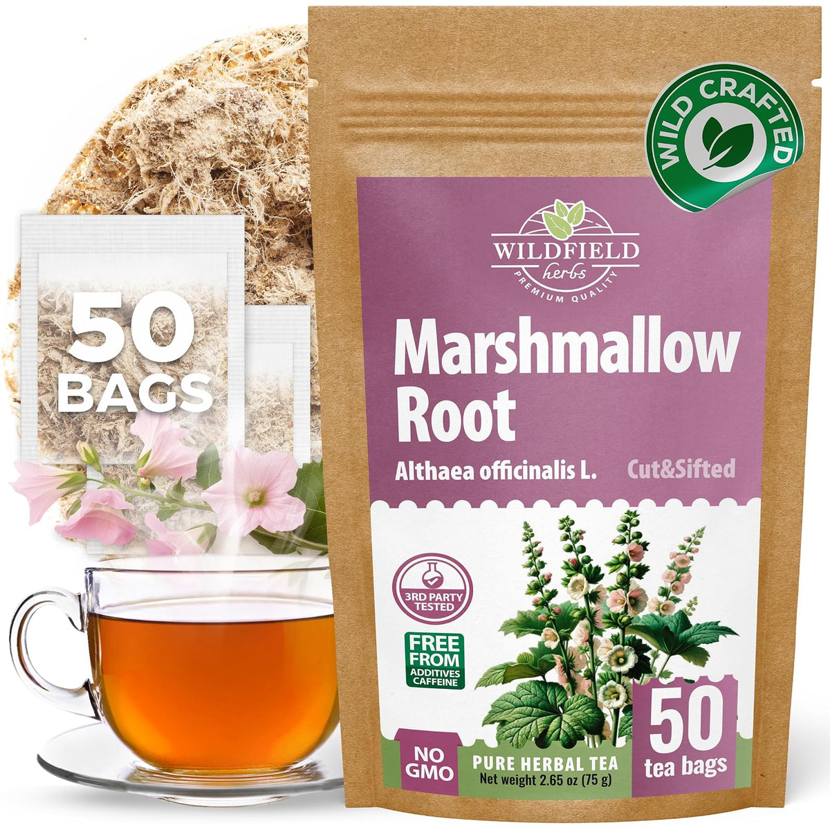 Dried marshmallow root tea bags