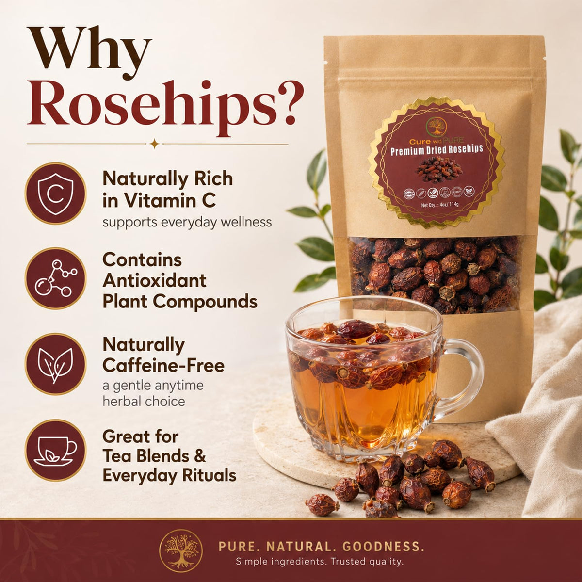 Dried rose hips for immune support