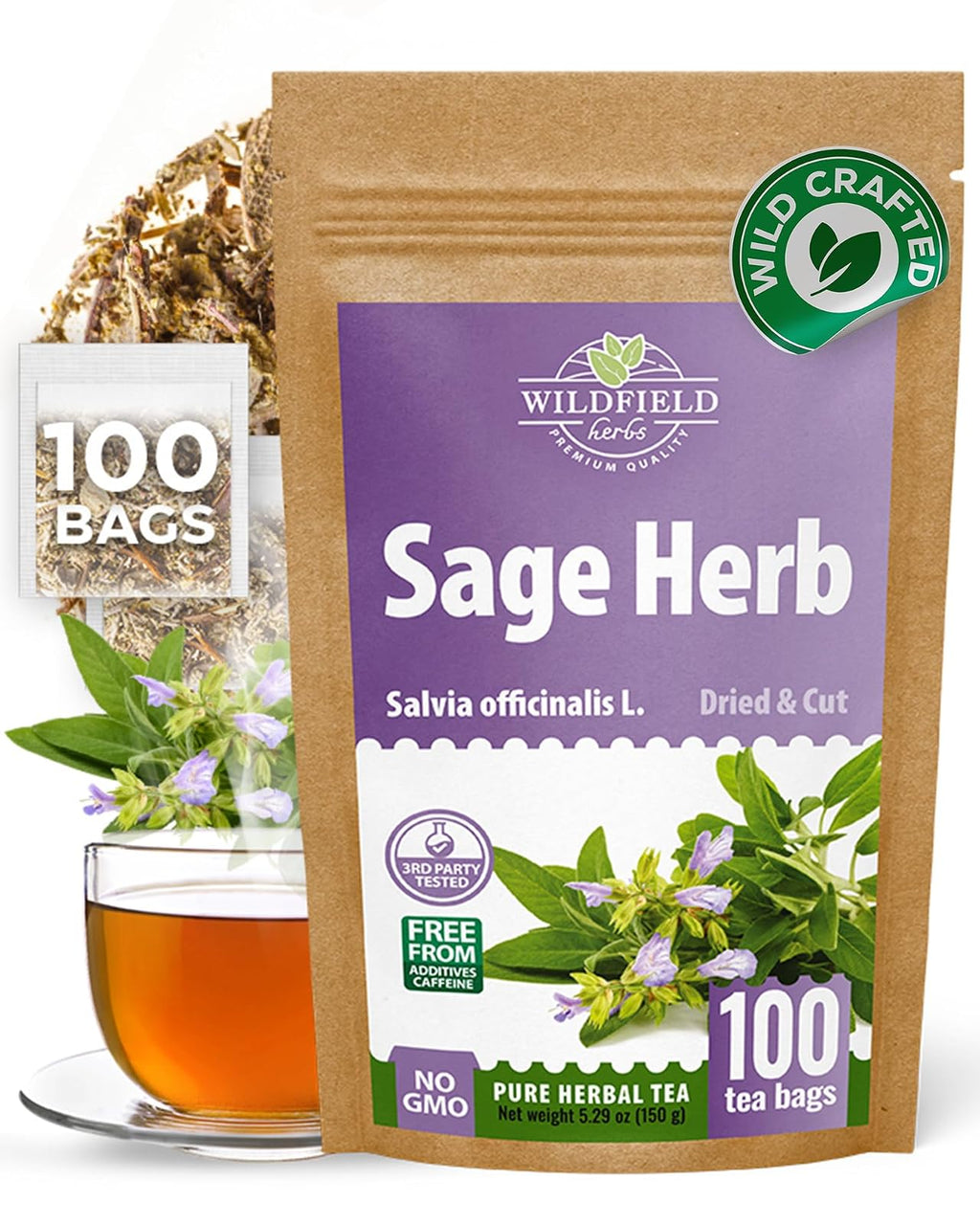 dried sage herbal tea bags