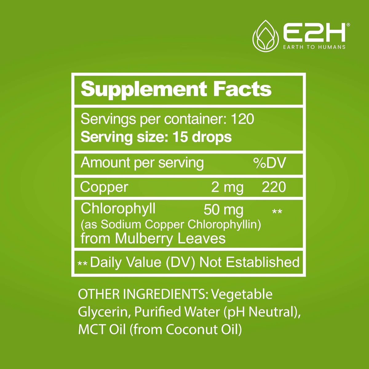 E2H chlorophyll drops for skin health
