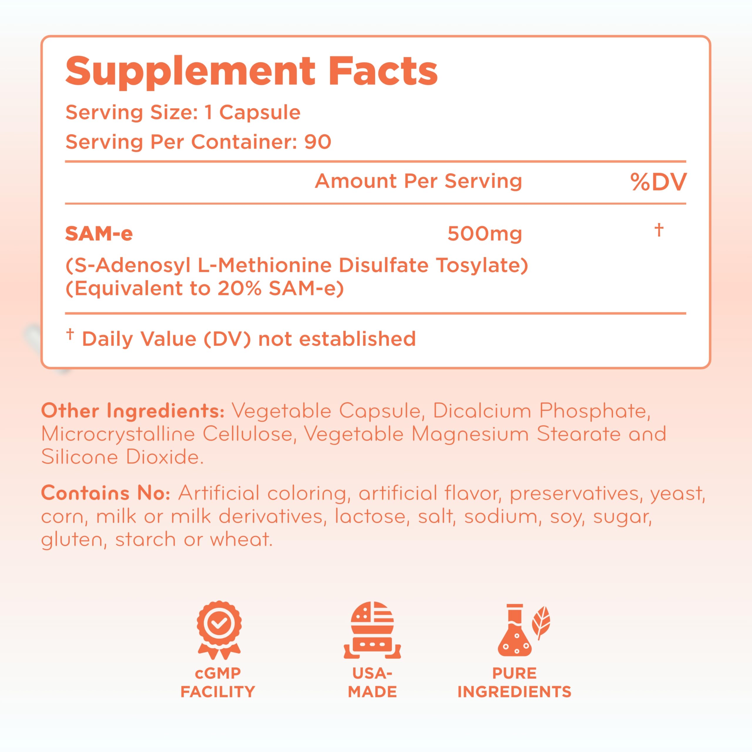 Easy absorption SAMe 500mg capsules